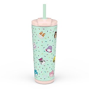 Zak Designs Squishmallows Straw Tumbler for Travel or At Home, 24oz Stainless Steel with Vacuum Insulation and Non-Skid Base (Squishmallows)