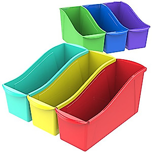 Storex Large Book Bin, Interlocking Plastic Organizer for Home, Office and Classroom, Assorted Colors, 6-Pack (70110U06C)