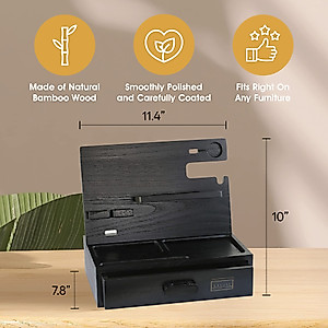 Kayjax Wood Phone Docking Station for Men & Women with Drawer - Mens Organizer Dad Husbands Anniversary Birthday Gifts Organizers Watch, Wallet, Keys, Cellphone