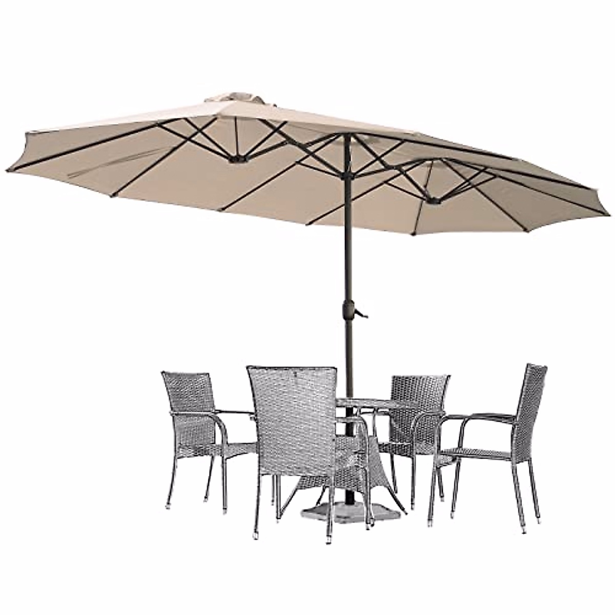 AECOJOY 15x9ft Double-Sided Patio Umbrella Outdoor Market Umbrella Large Sunbrella Table Umbrellas with Crank Air Vents for Deck Pool Patio (1.9" Pole,Beige)