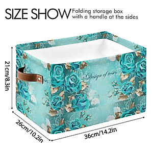 ALAZA Blue Rose Flower Beautiful Foldable Storage Box Storage Basket Organizer Bins with Handles for Shelf Closet Living Room Bedroom Home Office 1 Pack