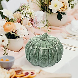 GANAZONO Candy Bowl Ceramic Pumpkin Soup Bowl with Lid Porcelain Dessert Bowl Decorative Casserole Kitchen Stew Pot Cereal Bowl Dinnerware for Microwave Oven Stove Fall Candy Bowl