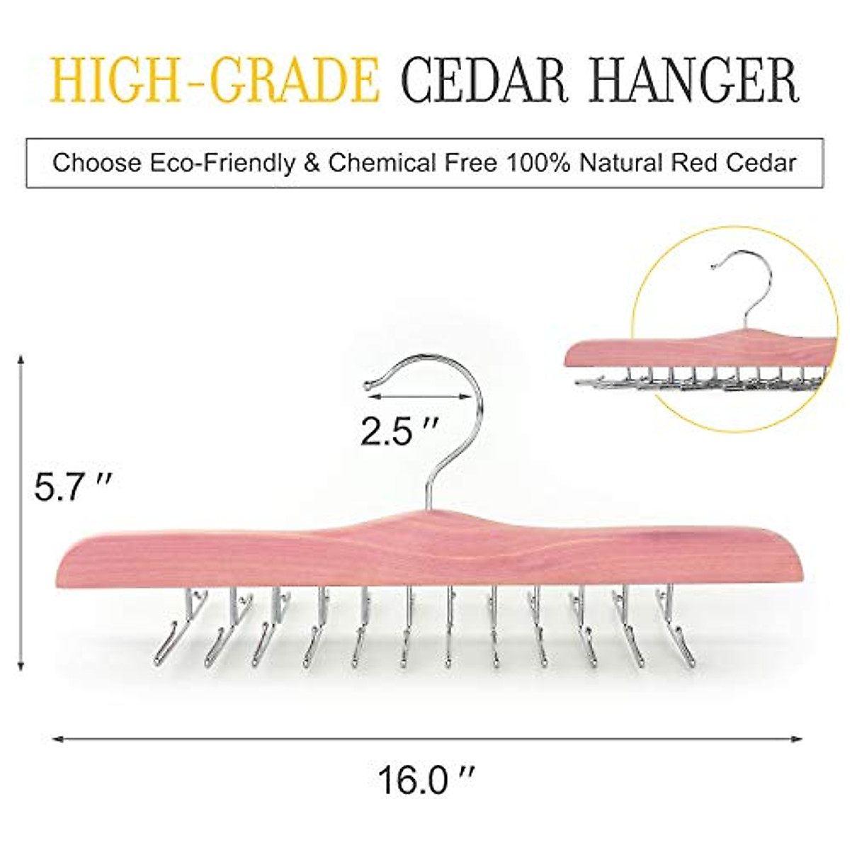 TOPIA HANGER American Red Cedar Wooden Tie Racks for Closet, 24 Tie Hangers Organizer, High-Grade Space Saving Necktie Holder for Storage and Display Bra, Tank Top, Camisole (1-Pack) CT14T