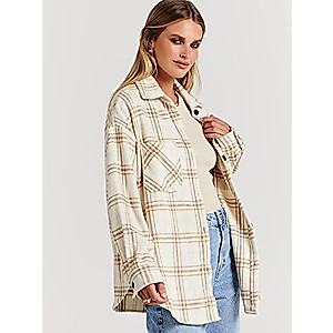 ANRABESS Womens Casual Plaid Shacket Button Down Long Sleeve Shirt Jacket