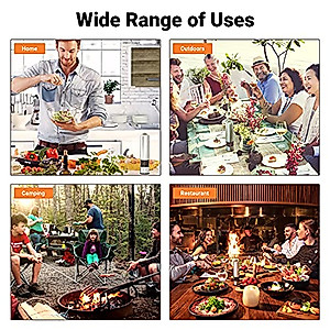 Electric Salt and Pepper Grinder Set - Automatic, Refillable, Battery Operated Stainless Steel Pepper Mill and Salt Grinder with Light - One Handed Push Button Salt and Pepper Shakers