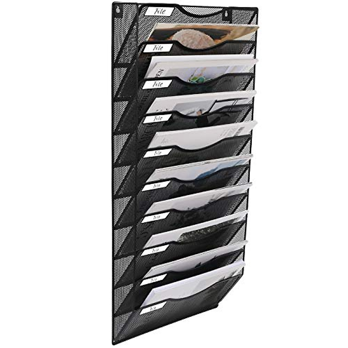 EasyPAG 10 Tier Wall File Organizer Office Mesh Metal Hanging File Folder Holder Magazine Rack, Black