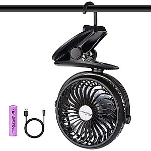 BRIGENIUS Battery Operated Stroller Fan, Portable Clip on Mini Desk Fan with 2600mAh Rechargeable Battery, USB Powered Clip Fan for Baby Stroller Office Outdoor Travel