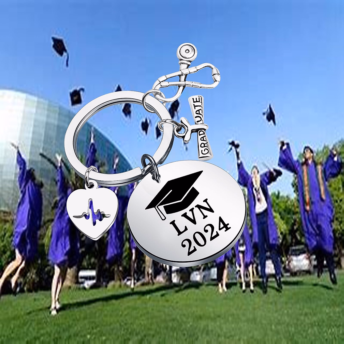 LQRI LVN 2024 Keychain LVN Licensed Vocational Nurse Gifts Medical Caduceus Jewelry LVN Keychain Gift LVN Graduation Gift(LVN)