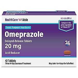 HealthCareAisle Omeprazole 20 mg – 42 Delayed-Release Tablets – Acid Reducer, Treats Frequent Heartburn