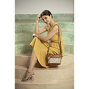 Myra Bag Peach n' Bleach Upcycled Canvas & Leather Crossbody Bag S-1569