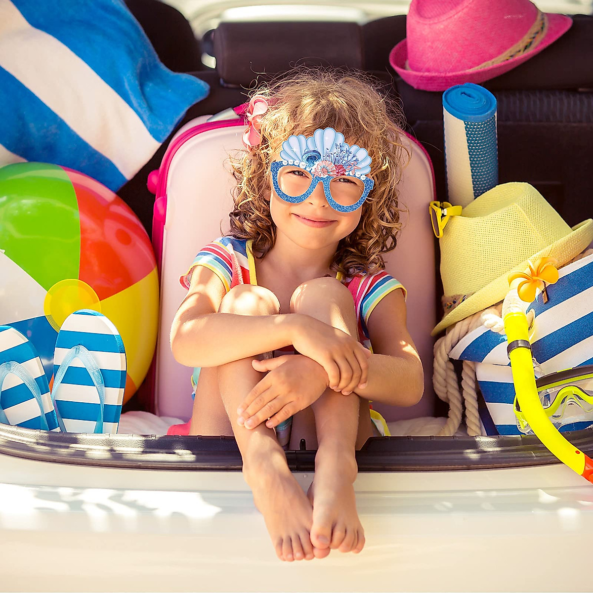 Tenare Mermaid Party Decorations Paper Mermaid Themed Paper Eyeglasses Summer Beach Paper Photo Booth Props(Cute Style, 24 Pieces)