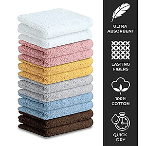 ZUPERIA Classic Towels, Face Washcloths (24 Pack, 12" x 12") 100% Cotton Premium Quality and Ultra Soft Wash Cloth Set for Bathroom and Home | Highly Durable High Absorbency and Stylish