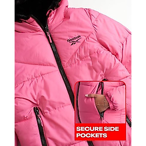 Reebok Women's Winter Jacket - Reversible Quilted Puffer Coat with Sherpa Fleece Lining - Reversible Jacket for Women (S-XL), Size Medium, Laser PinkBlack