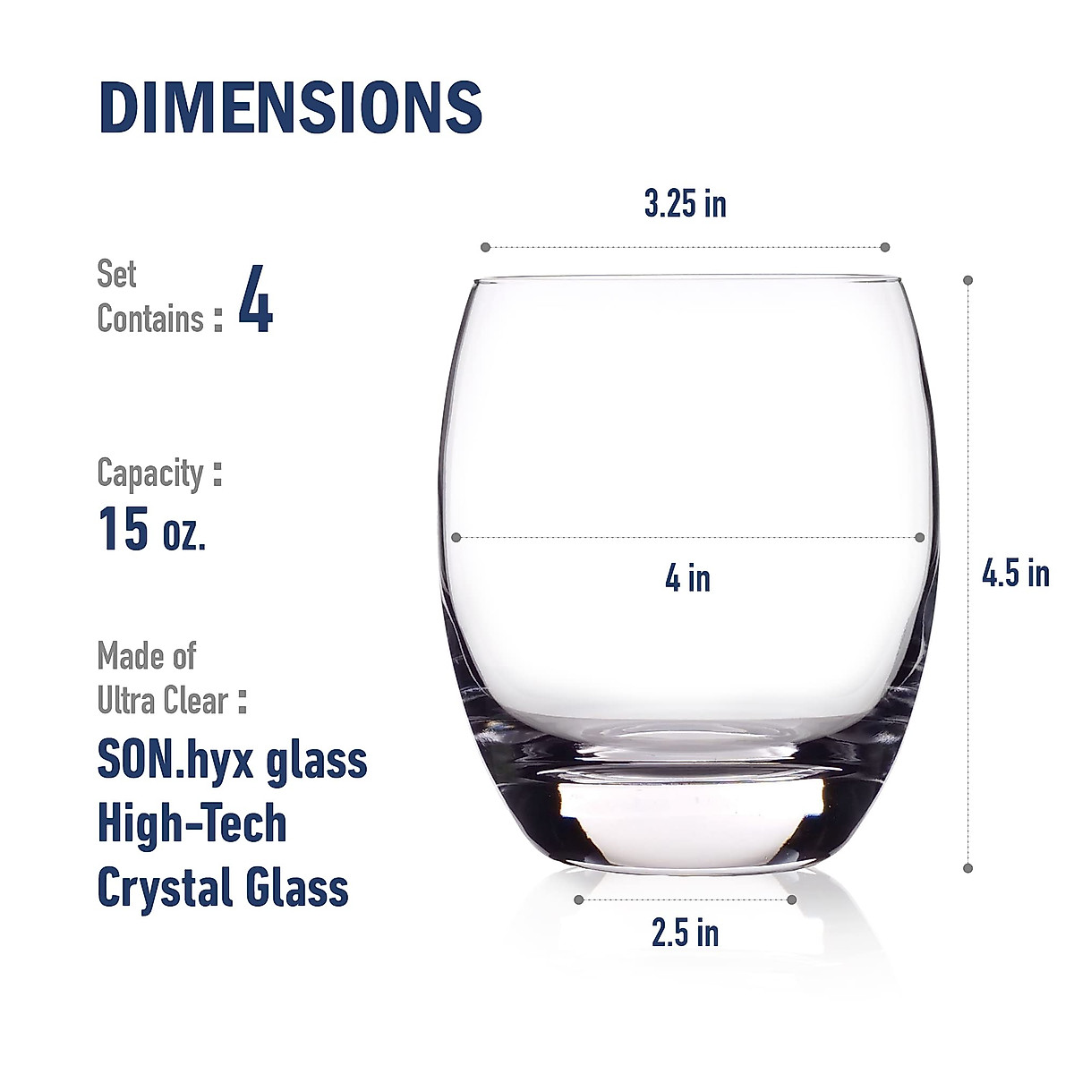 Luigi Bormioli Crescendo 15.5 Ounce Tumblers, Set Of 4, Crystal SON-hyx Glass, Made In Italy.