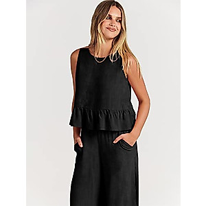 ANRABESS Two Piece Outfits for Women Summer Vacation Sleeveless Linen Crop Tank Top Casual Matching Lounge Sets Comfy Tracksuits Long Pants Jumpsuits 2023 Cute Going Out Clothes 817heise-M