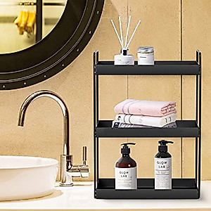 3-Tier Bathroom Countertop Organizer Vanity Tray Cosmetic & Makeup Storage Kitchen Spice Rack Standing Shelf, Black