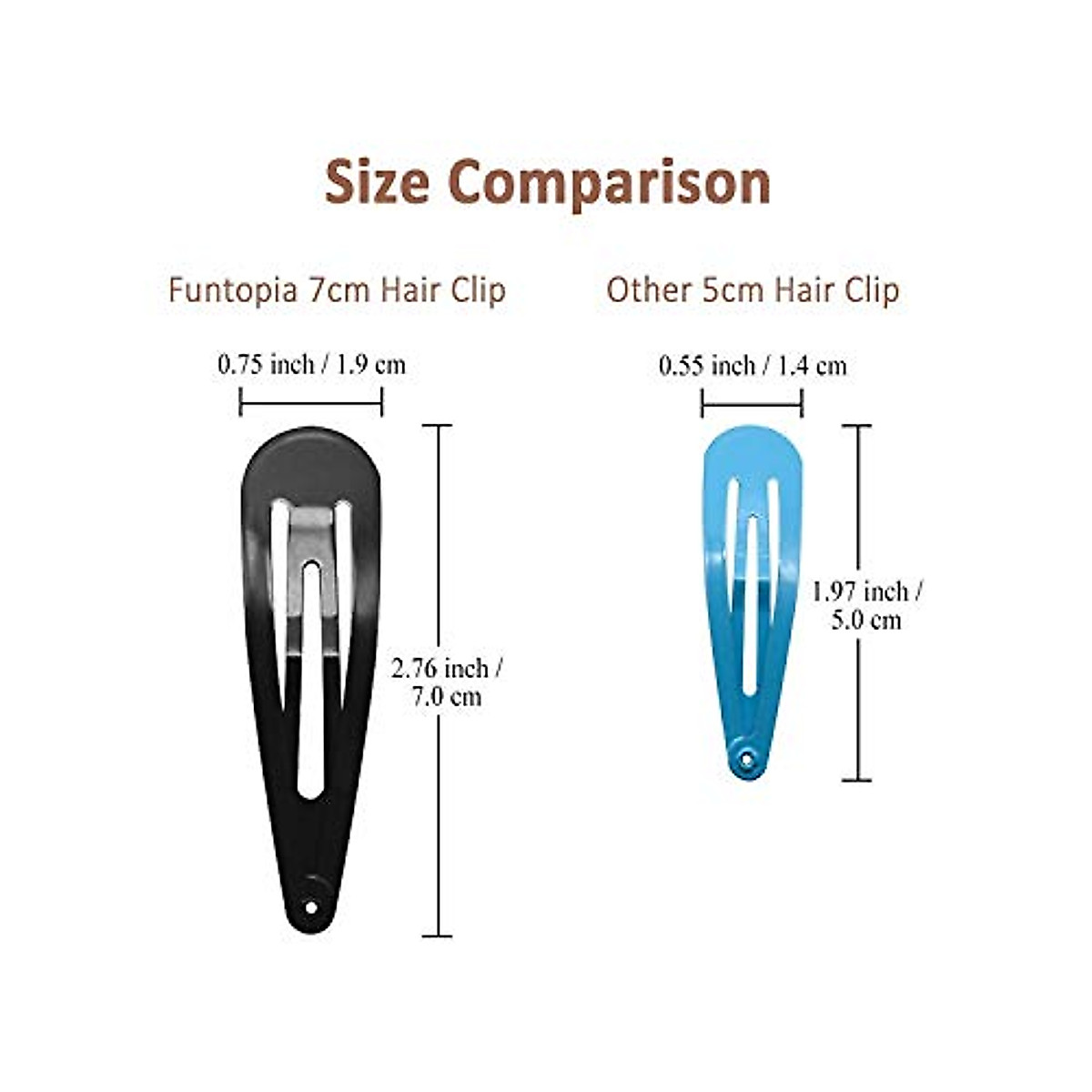 Women Hair Clips, Funtopia 40 Pcs 7cm / 2.8 Inch Long No Slip Metal Hair Clips Large Snap Hair Clips Barrettes Hairpins for Thick Hair (Brown, Black)