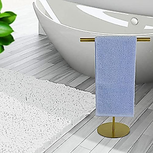KURBAO Towel Rack T-Shape Hand Towel Stand for Bathroom, Kitchen or Vanity Towel Holder Stand, Towel Holder Standing SUS 304 Stainless Steel Height-Adjustable, Bath Hand Towel Bar Gold