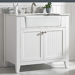 Luca Kitchen & Bath LC36VWW Balboa 36” Single Bathroom Vanity Set in Pure White with Carrara Marble Countertop and Farmhouse Sink