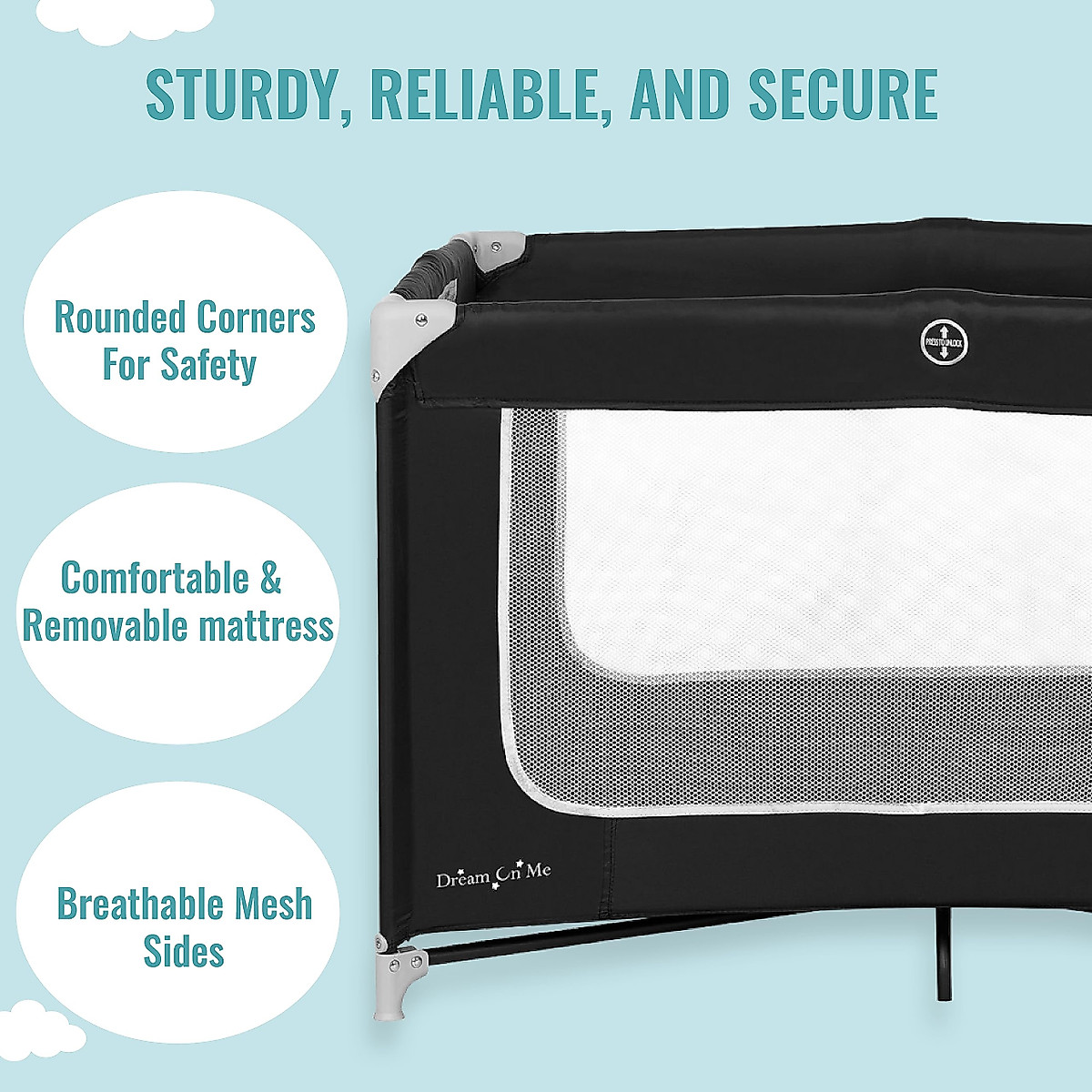 Dream On Me Zoom Portable Playard in Dark Grey, Lightweight, Packable and Easy Setup Baby Playard, Breathable Mesh Sides and Soft Fabric - Comes with a Removable Padded Mat