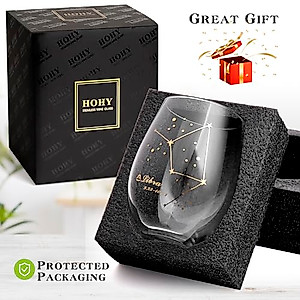 HOHY Libra Wine Glass Libra Gift 20oz, Libra Stemless Wine Glass, Constellation Glasses Zodiac Sign Define Design, Horoscope Gift, Astrology Gifts for Women Men