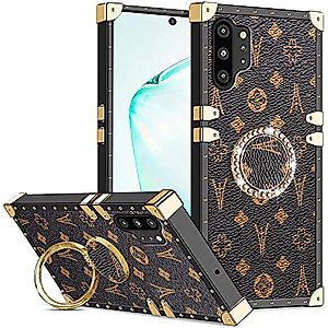 YoodQood for Samsung Galaxy Note10 Plus Square Case Non Slip Shockproof Slim TPU Full Protection Retro Elegant Luxury Leather Case with Kickstand for Samsung Note 10 Plus(Brown)
