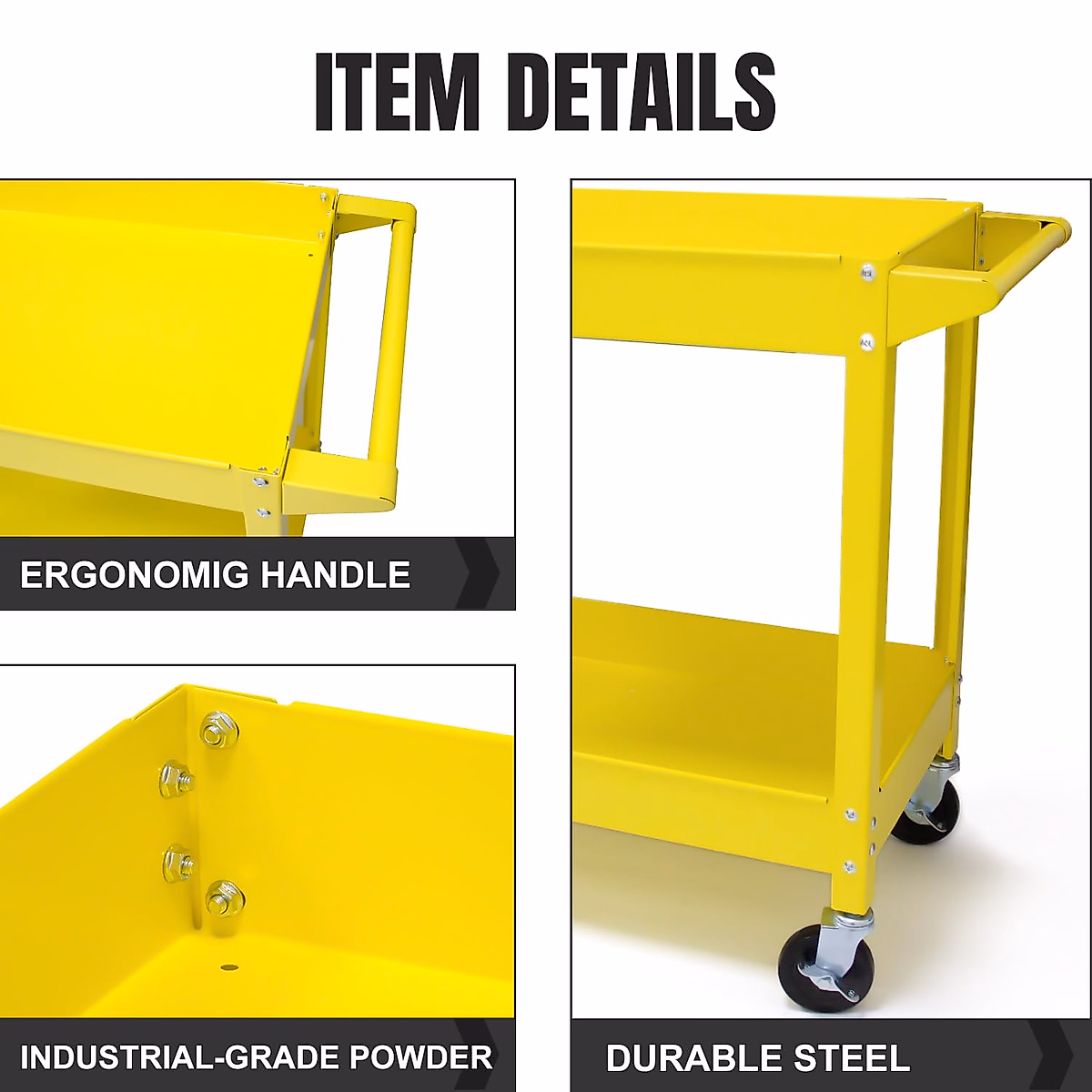 Generic 2 Tier Utility Service Cart 300 lbs, Steel Rolling Tool Cart on Wheels,Load Capacity for Mechanic Garage Warehouse Workshop & Repair Shop,Yellow
