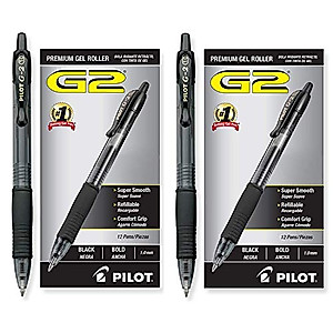 Pilot G2 Retractable Premium Gel Ink Roller Ball Pens, Bold Pt, 24 Pack, Black