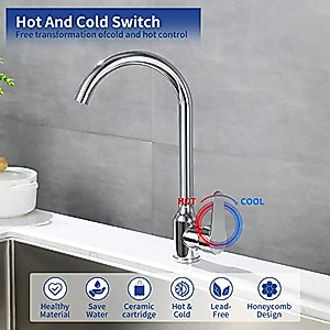 PFAMKEER Single Handle High Arc Kitchen Faucets Stainless Steel Chrome Plated, Modern Single Hole Kitchen Sink Faucet, Commercial One Hole Bar Sink Faucet
