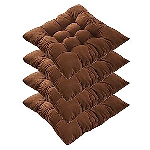 Set of 4 Dining Chair Cushions with Ties Soft Comfort Non Slip Square Seat Pads for Kitchen Dining Office Living Room Patio (Coffee)