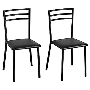 VECELO Metal Dining Chair Set of 2, Modern Armless with Cushioned Seat for Kitchen, Living Room, Black