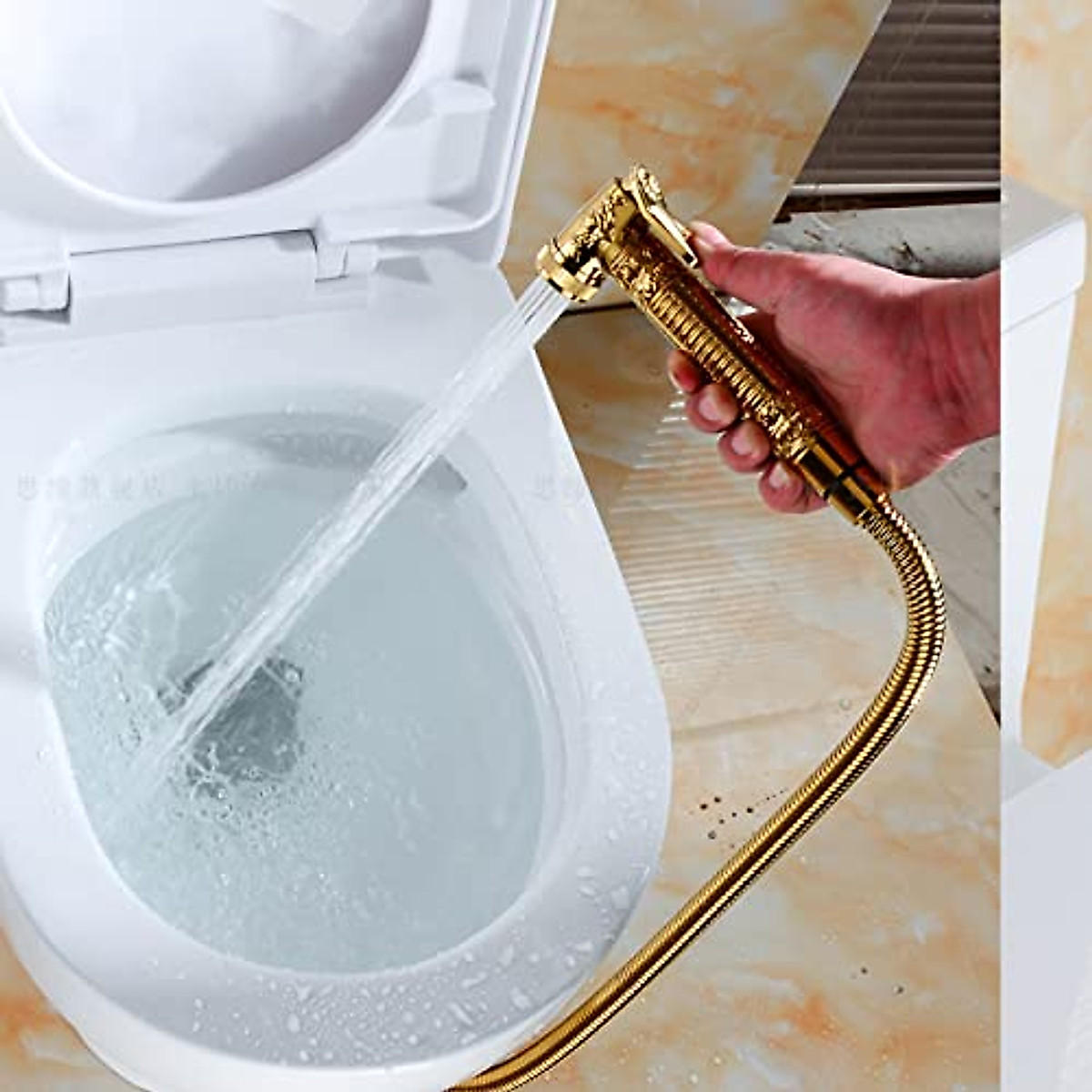 MINJING Gold Bidet Sprayer for Toilet Handheld Cloth Diaper Sprayer Kit, Brass Bathroom Bidet Attachment Set, Wall Mounted Single Cold Bidet Faucet