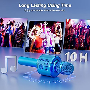 BONAOK Wireless Bluetooth Karaoke Microphone, 3-in-1 Portable Handheld Mic Speaker for All Smartphones,Gifts for Boys Kids Adults All Age Q37(Blue)