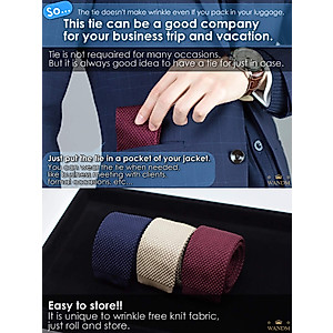 WANDM Men's Knit Tie Slim Skinny Square Necktie Width 2.2 inches Washable Solid Color Black