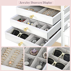 Keebofly Jewelry Organizer, Large Jewelry Stand with 3 Jewelry Box Drawer, Jewelry Holder Necklace Organizer Earring Storage Jewelry Armoire with Display for Earring Necklace Ring Bracelet