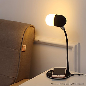 Led desk lamp with QI wireless smart charger. Home office bedside table night light lamp. Bluetooth connected speaker. 3 lighting color changing modes and touch control. Nightlight lamps for bedrooms.