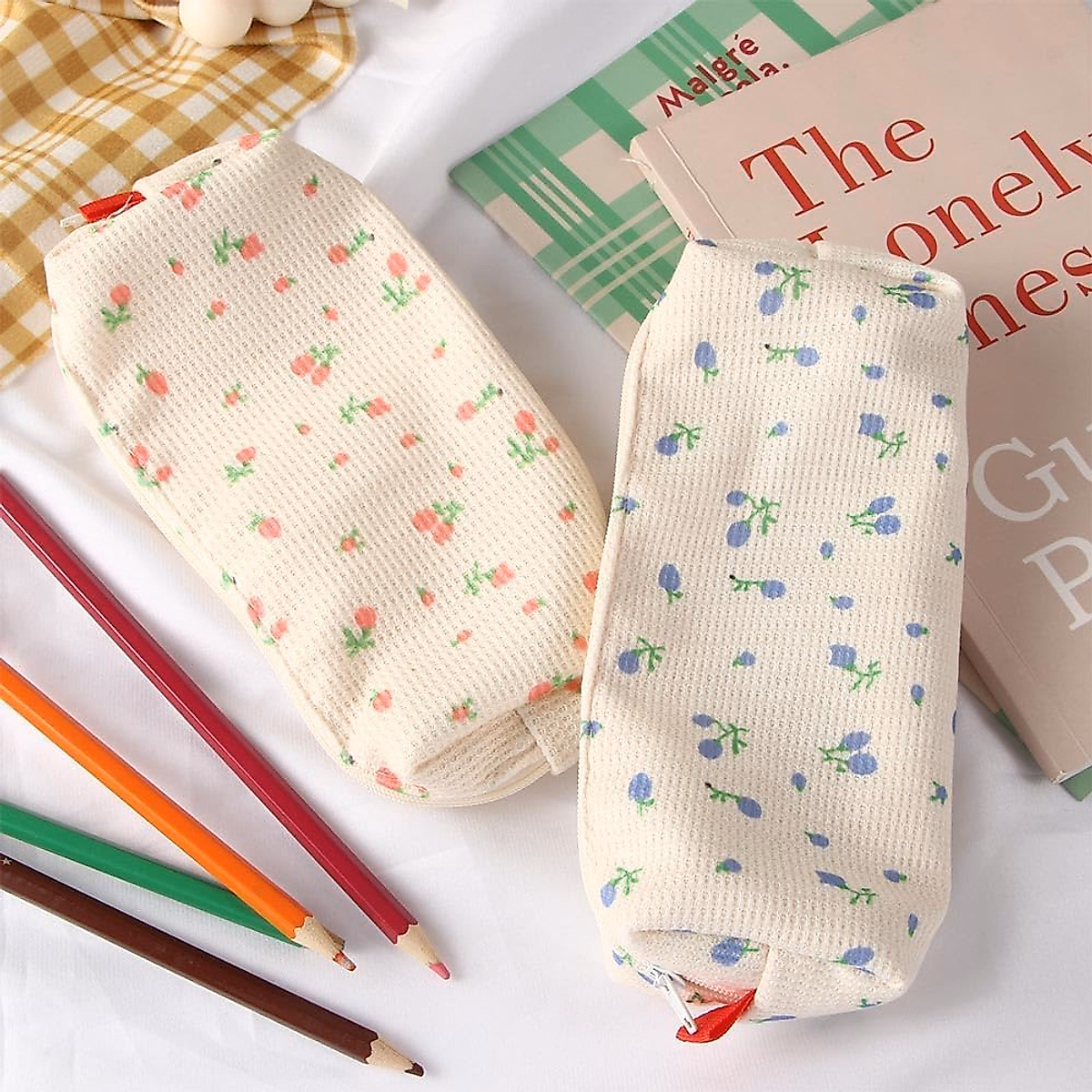 Jowxsx Pink Floral Styl Pencil Bag Women Pencil Case Pen Holder Coin Pouch Cute Simple Pen Bag Pen, Pencil and Marker Cases Stationery Organizer Multifunction Cosmetic Makeup Storage Bag