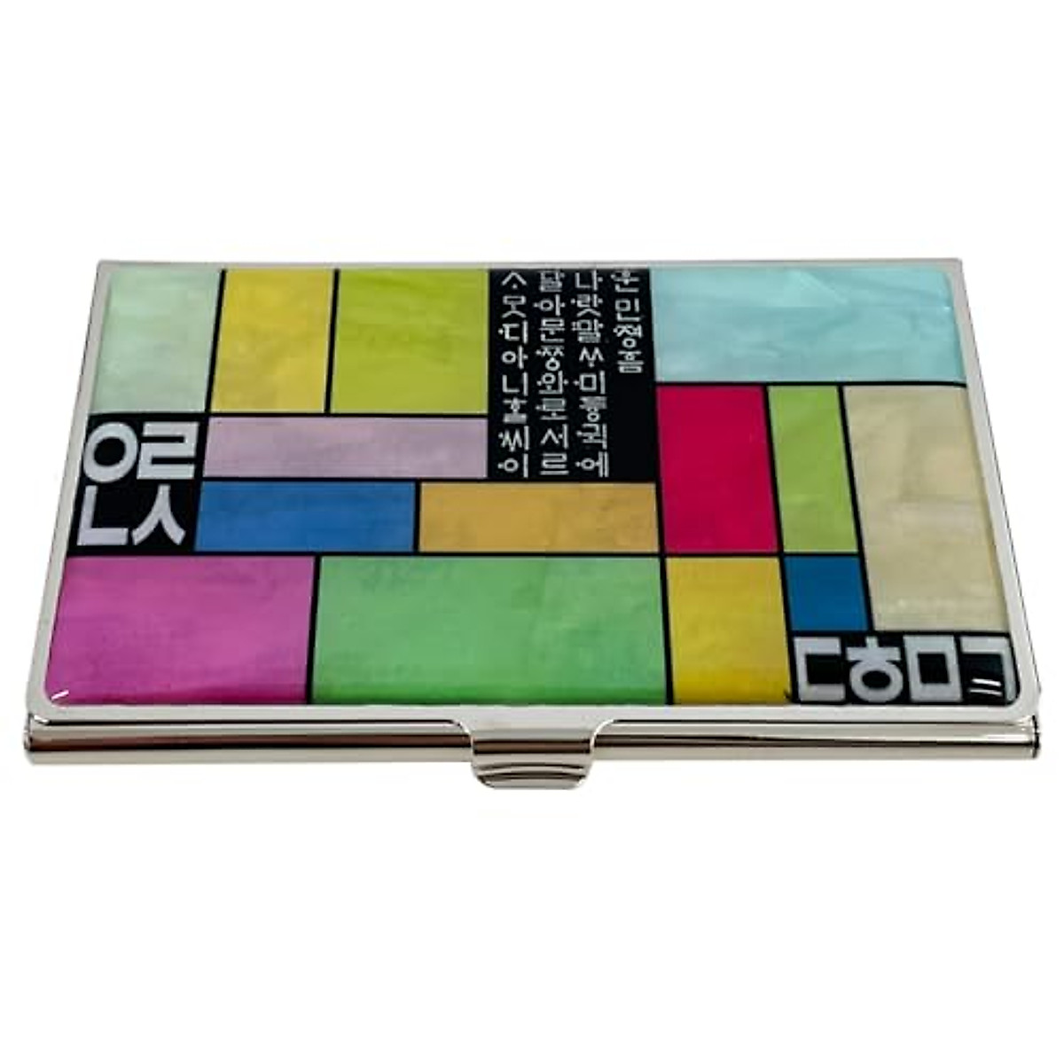 Mother of Pearl Business Card Case Credit Id Name Holder Travel Wallet Art Painting Design Metal Stainless Steel Engraved Slim Purse Pocket Cash Money Wallet (Patchwork)