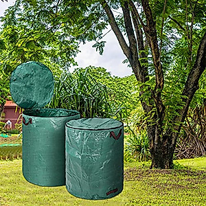 2 Pack Reusable Yard Lawn Waste Management Bags, Collapsible Garden Grass Leaf Bag Holder with Lid and Handle, Extra Large Heavy Duty Gardening Container for Garbage Dumpster Debris (132 Gallon)