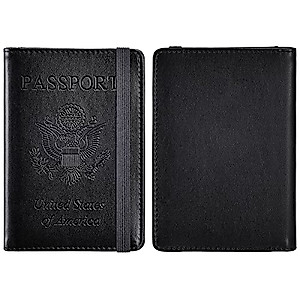 HerriaT Passport and Vaccine Card Holder Combo,Cover Case with CDC Vaccination Card Slot, Leather Travel Documents Organizer Protector, with RFID Blocking, for Women and Men