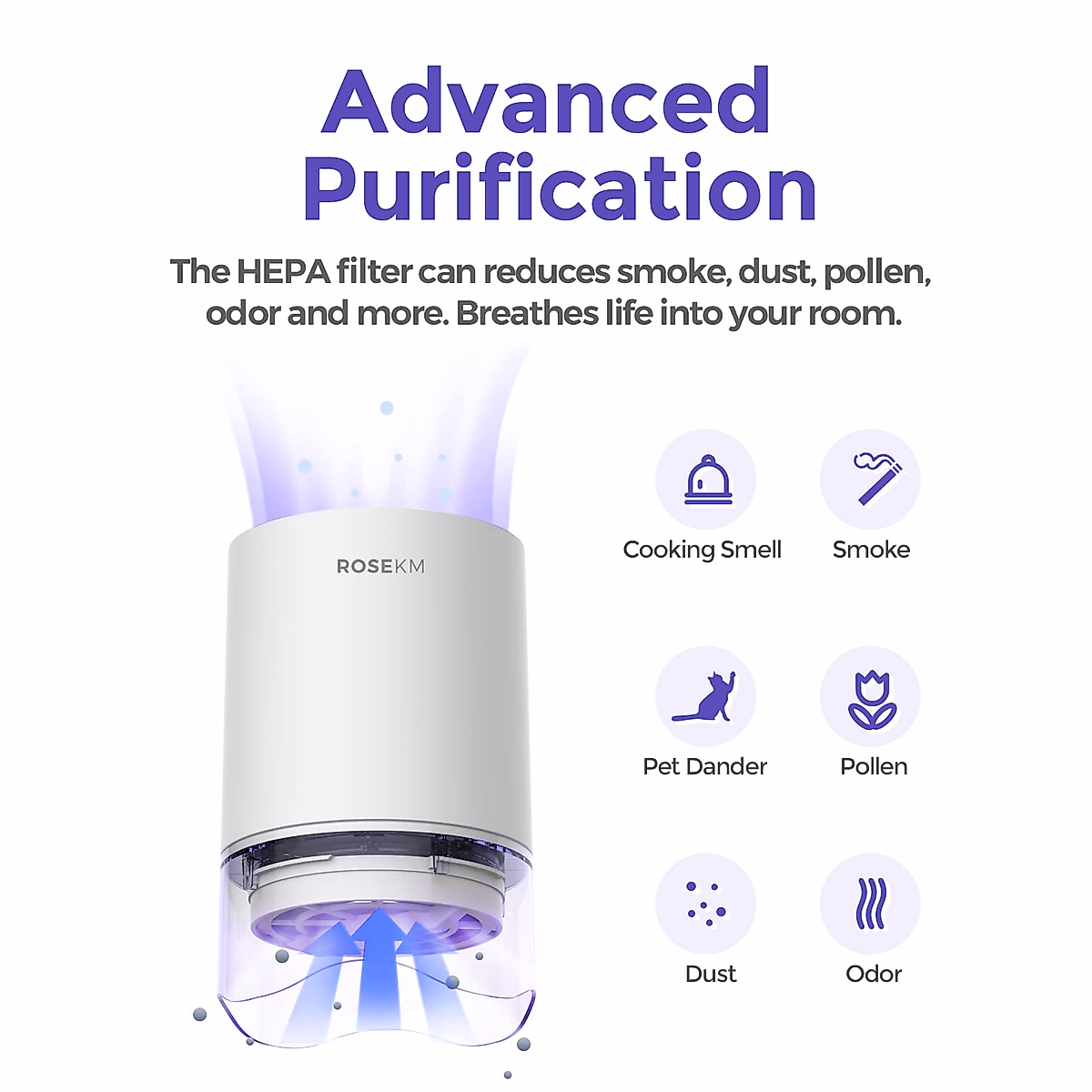 ROSEKM 1-Year Pack Air Purifier Replacement Filter for AP001R, True HEPA Filter, 4 Pack