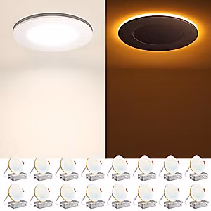 Amico 16 Pack 4 Inch 5CCT LED Recessed Ceiling Light with Night Light, 2700K/3000K/3500K/4000K/5000K Selectable Ultra-Thin Recessed Lighting, 10W=90W, 700LM, Dimmable Canless Wafer Downlight - ETL&FCC