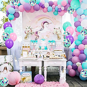 Unicorn Balloons 40 Pack, 12 Inch Light Purple Pink Seafoam Blue Latex Balloons with Confetti Balloon for Party Supplies Graduation Wedding Baby Shower Unicorn Birthday Decorations with Ribbon