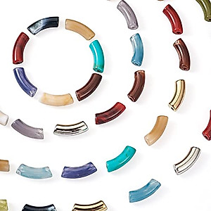 Boutigem 120pcs Chunky Curved Tube Acrylic Beads Imitation Gemstone Loose CCB Plastic Beads Rhinestone Spacer Beads Elastic Thread DIY Stacking Stretch Bracelet Bangle Making Kit