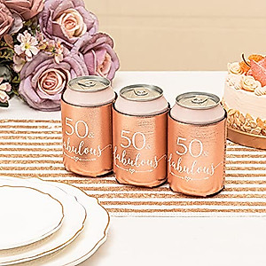 Crisky 50th Birthday Can Cooler for Women 50th Birthday Decorations Rose Gold Can Berverage Beer Sleeve Party Favor, Insulated Can Coolies 50th Birthday Gift Idea for Her 12 Pack
