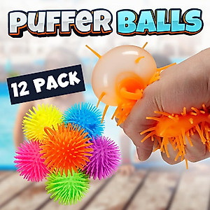 Bedwina Puffer Balls (Pack of 12) - Stress Balls Bulk, Neon Sensory Ball, Stress Relief Squishy Balls & Therapy Ball Toy for Kids for Goodie Bags, Stress Balls Bulk