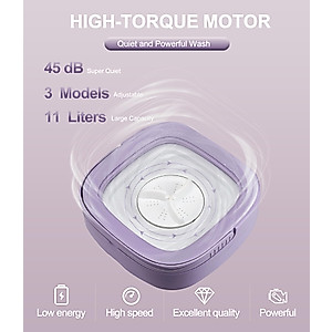 Mini Washing Machine 11L, Portable Washing Machine 3 Modes Deep Cleaning for Underwear, Baby Clothes or Socks, Mini Portable Washer Suitable for Apartments, Dorm, Camping, RV, Travel Laundry(Purple)