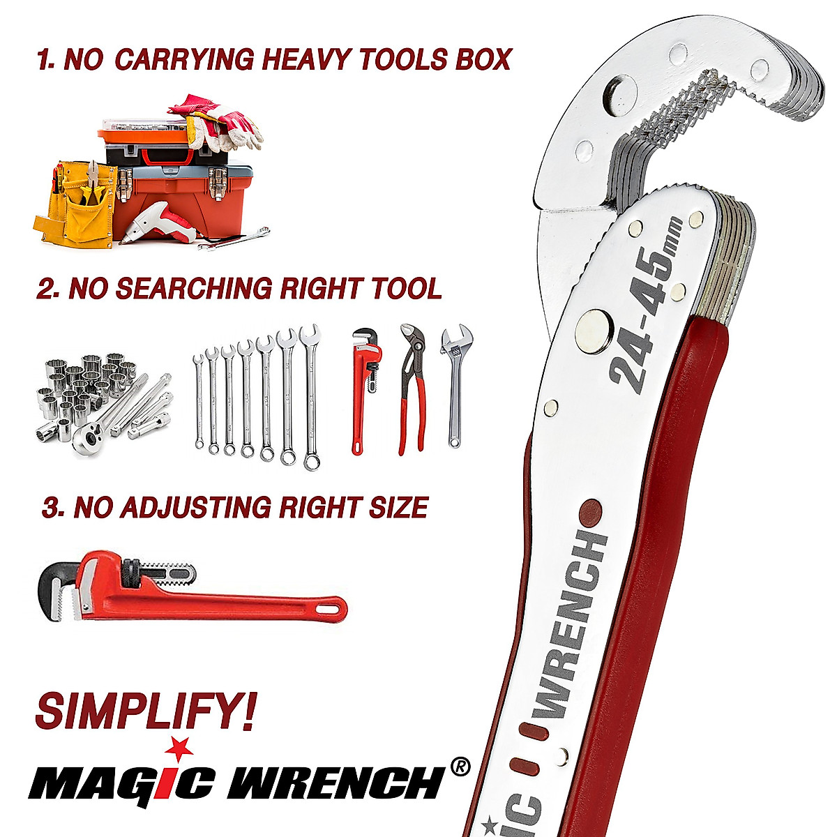MAGIC WRENCH Multi-function Universal Adjustable auto-ratcheting works as reversible ratchet pop socket combination & pipe monkey spanner sae crescent nut gear-wrench set for craftsman & plumbers