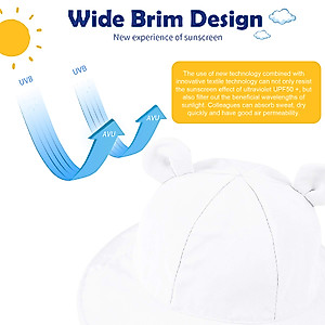 Zando Baby Sun Hat Bucket Hat Wide Brim Beach Caps Toddler Hats for Boys with Bear Ears Infant Summer Hat for Girls White 0-6Months