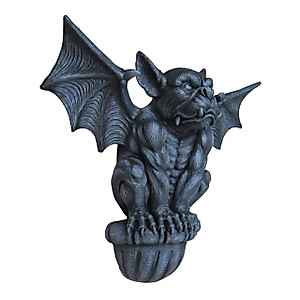 DWK - Castle Guardian - Large Indoor Outdoor Medieval Gargoyle Statue Architectural Wall Mounted Hanging Halloween Gothic Home Décor Accent, Stone Finish, 20-inch